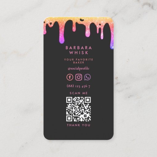 Modern Rainbow Drip Whisk Bakery Pastry Caterer Business Card | Zazzle