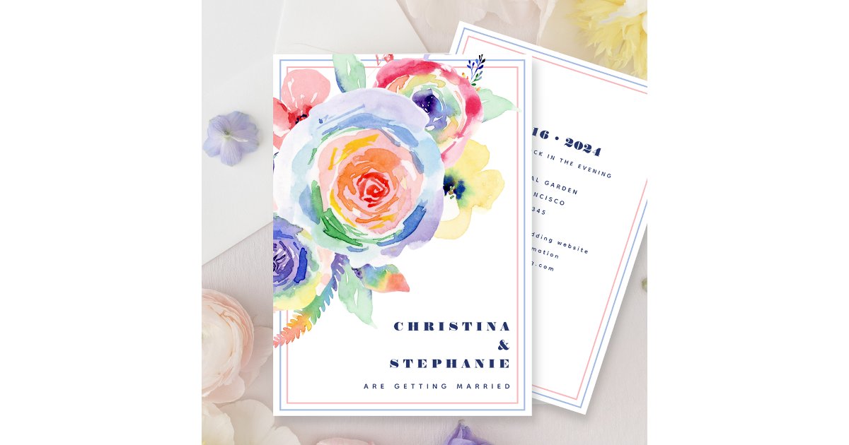 Modern Rainbow Floral LGBTQ Wedding Invitation | Zazzle