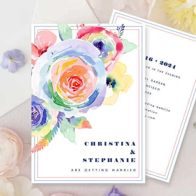 Modern Rainbow Floral LGBTQ Wedding Invitation | Zazzle