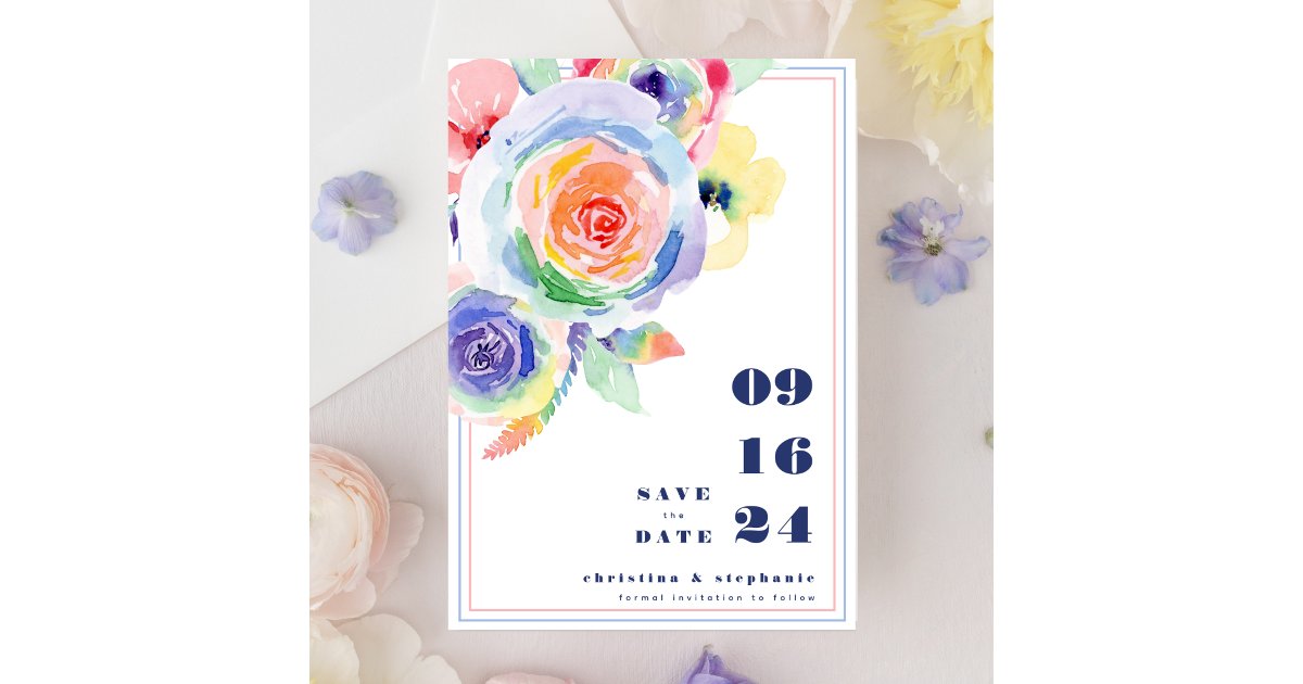 Modern Rainbow Floral Lgbtq Wedding Save The Date Invitation Zazzle