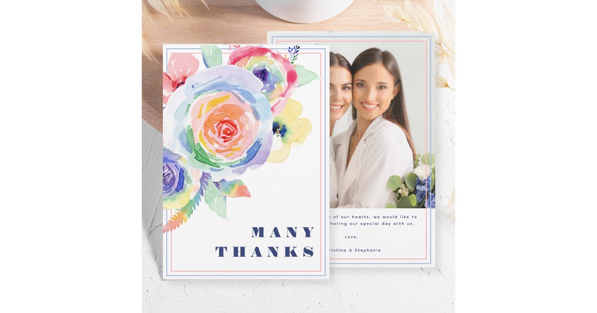 Modern Rainbow Floral LGBTQ Wedding Thank You Card | Zazzle