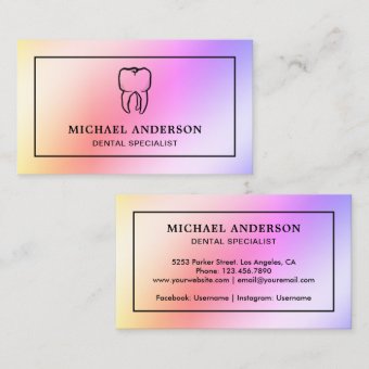 Modern Rainbow Foil Tooth Dental Clinic Dentist Business Card | Zazzle