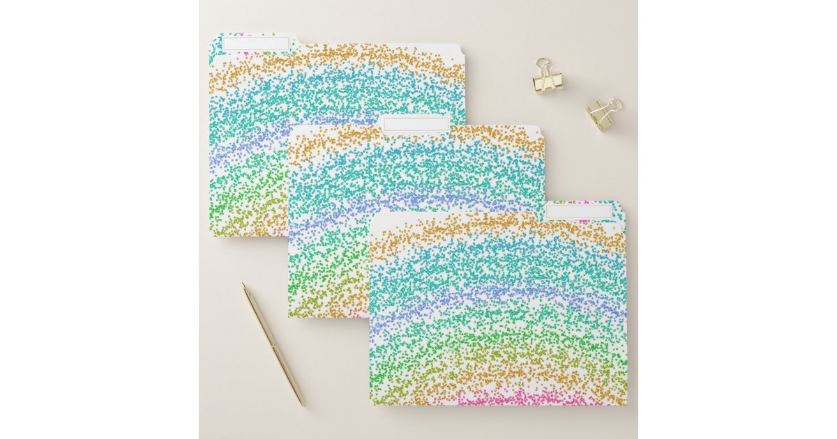Modern Rainbow Glitter Dots Design File Folder | Zazzle