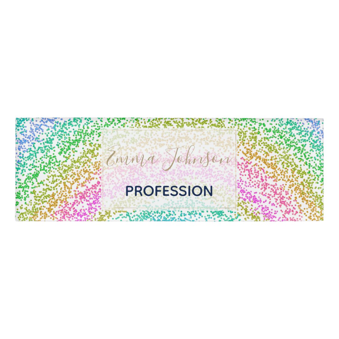 Modern Rainbow Glitter Dots Design Name Tag | Zazzle