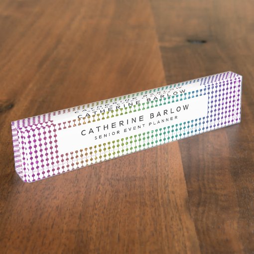 Modern Rainbow Glitter Dots Desk Name Plate | Zazzle