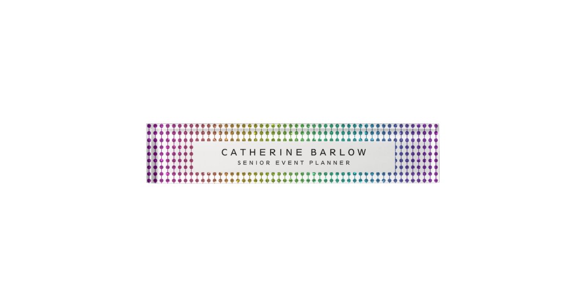 Modern Rainbow Glitter Dots Desk Name Plate | Zazzle