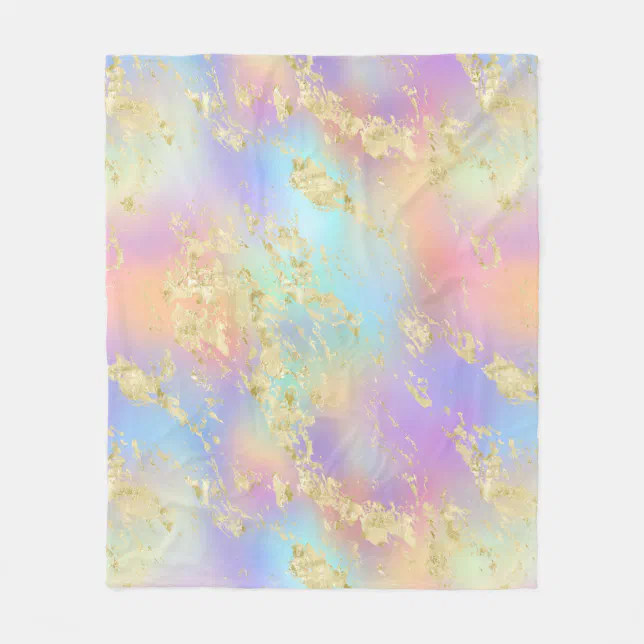 Modern Rainbow Gradient and Gold Marble Pattern Fleece Blanket | Zazzle