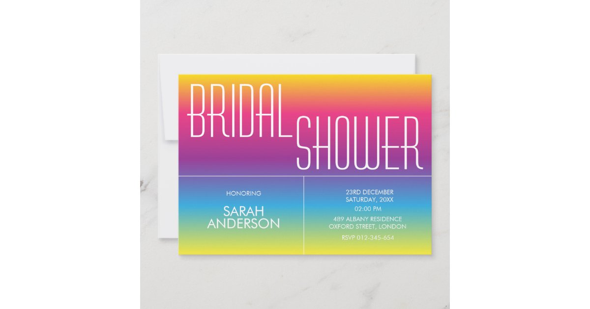 Modern Rainbow Gradient Bridal Shower Invitation | Zazzle
