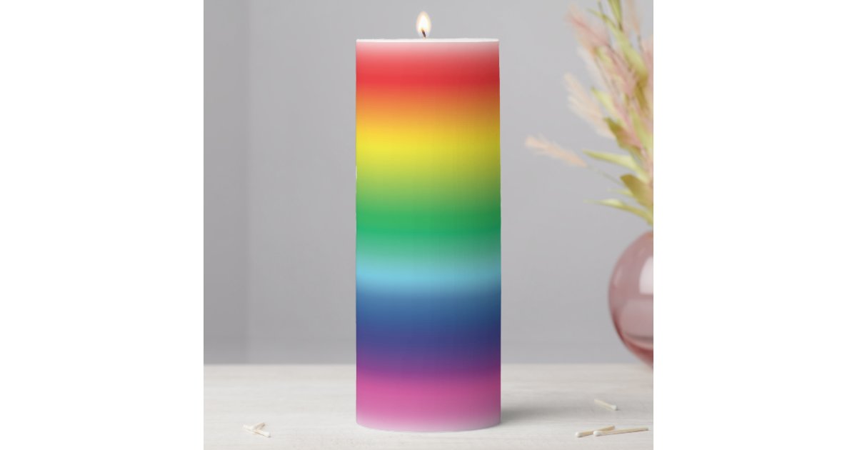 Modern rainbow gradient colors gay pride lgbt pillar candle | Zazzle