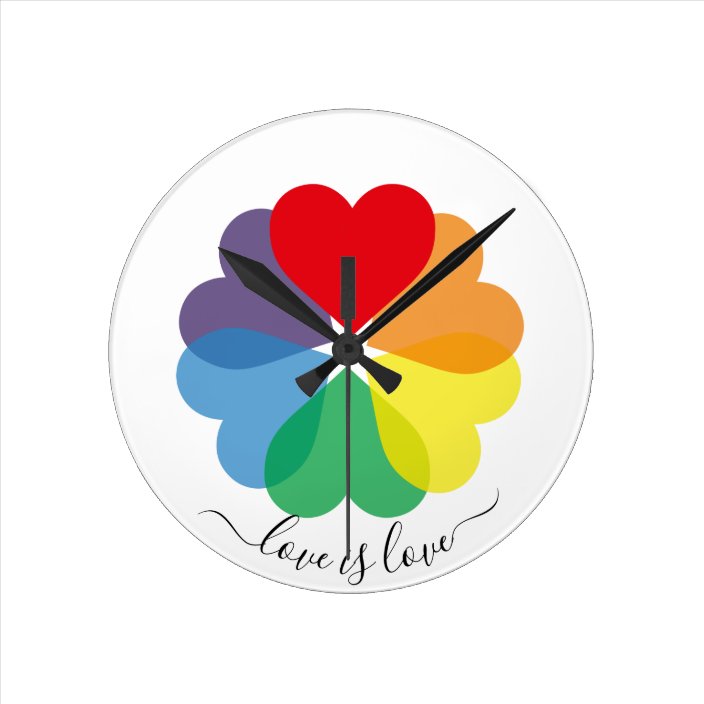 Modern Rainbow Hearts Love Is Love Round Clock | Zazzle.com