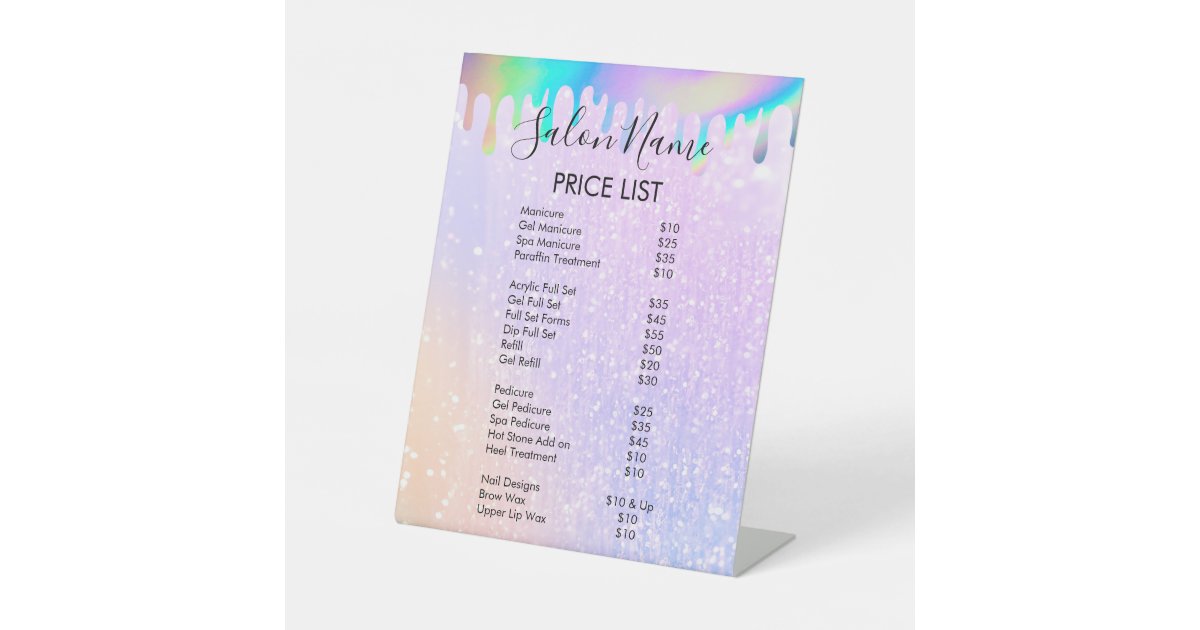 Modern Rainbow Holographic Price Menu Pedestal Sign | Zazzle