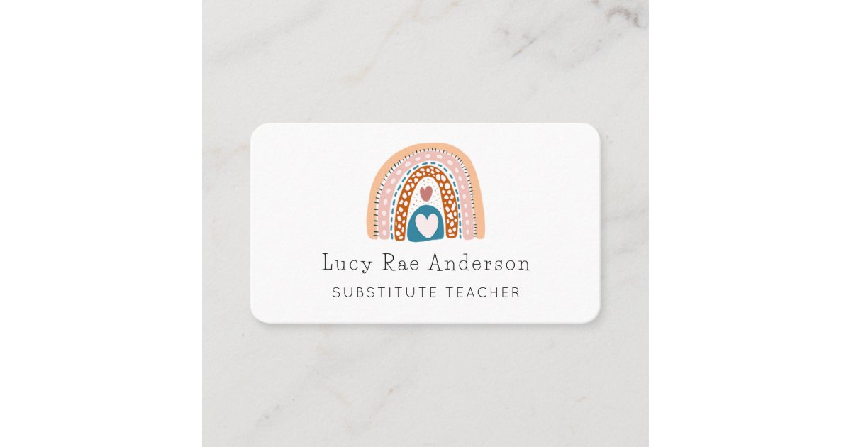 Modern Rainbow Substitute Teacher Business Card | Zazzle