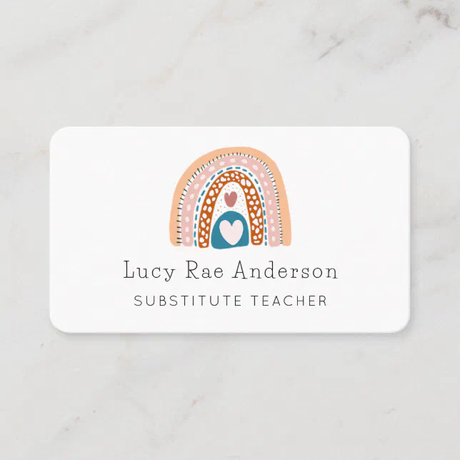 Modern Rainbow Substitute Teacher Business Card | Zazzle