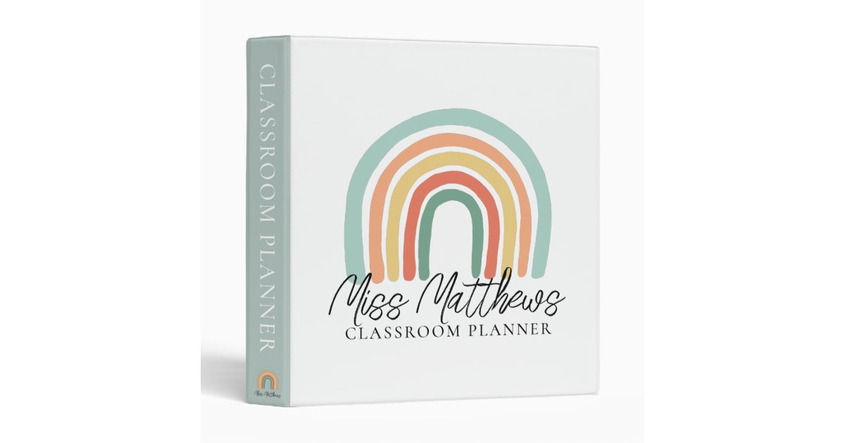 Modern Rainbow Teacher Classroom Planner 3 Ring Binder | Zazzle