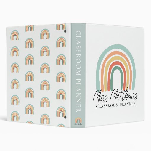 Modern Rainbow Teacher Classroom Planner 3 Ring Binder | Zazzle