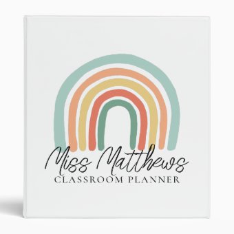 Modern Rainbow Teacher Classroom Planner 3 Ring Binder | Zazzle