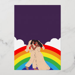 Modern Rainbow Two Brides LGBTQ Wedding Foil Invitation | Zazzle