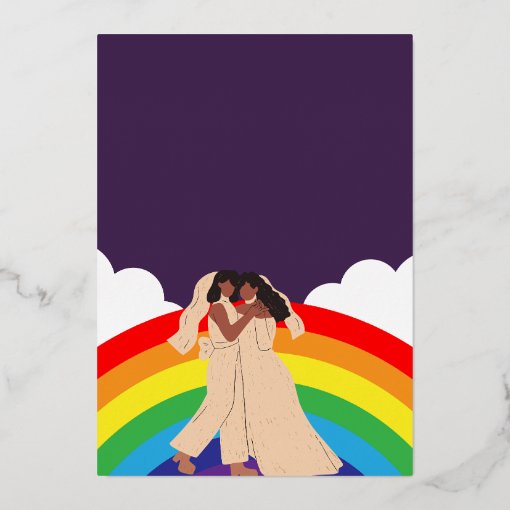 Modern Rainbow Two Brides LGBTQ Wedding Foil Invitation | Zazzle