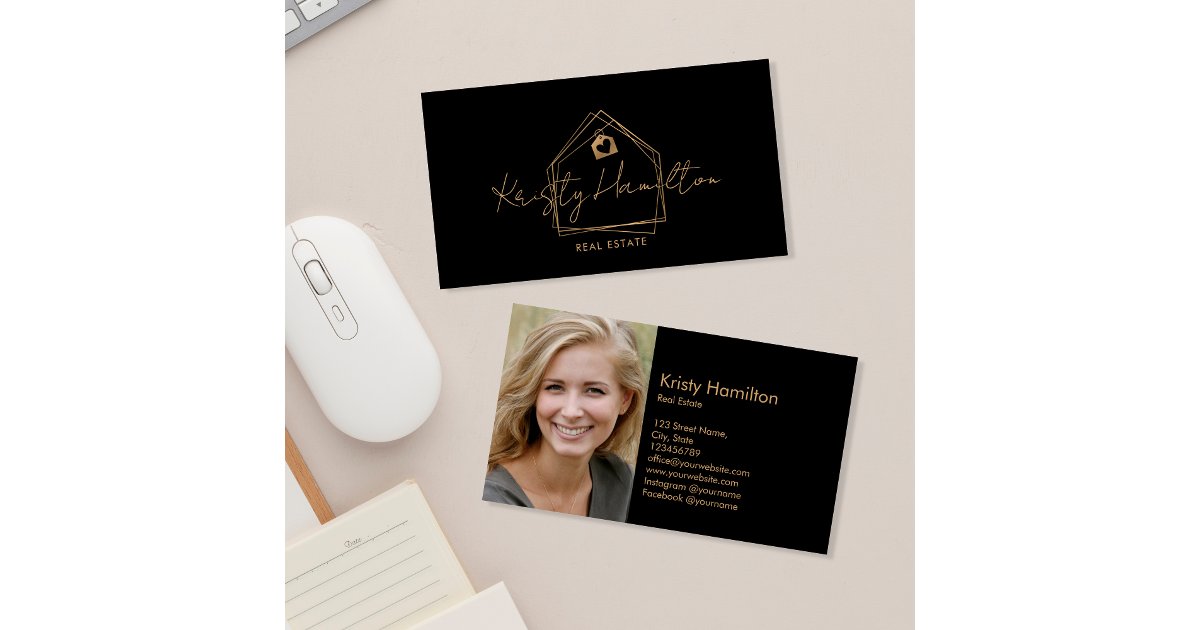 modern real estate professional realtor add photo business card | Zazzle