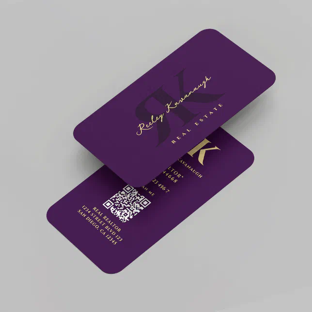 Modern Realtor Monogram R K Dark Purple Business Card | Zazzle