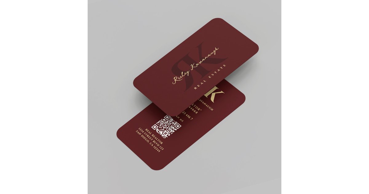 Modern Realtor Monogram R K Dark Red Maroon Business Card | Zazzle