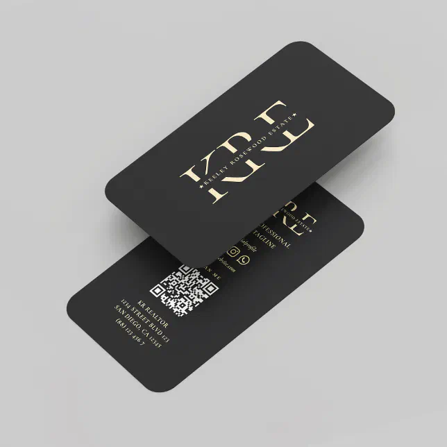 Modern Realtor Real Estate Agent Monogram Black Business Card | Zazzle