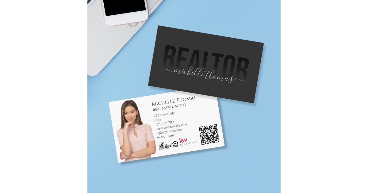 Modern Realtor Real Estate Agent Photo QR Code Business Card | Zazzle