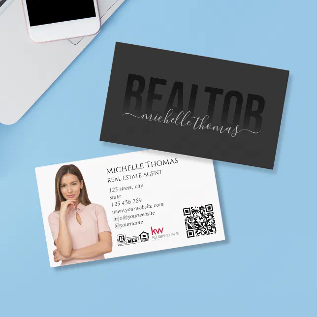 Modern Realtor Real Estate Agent Photo QR Code Business Card | Zazzle