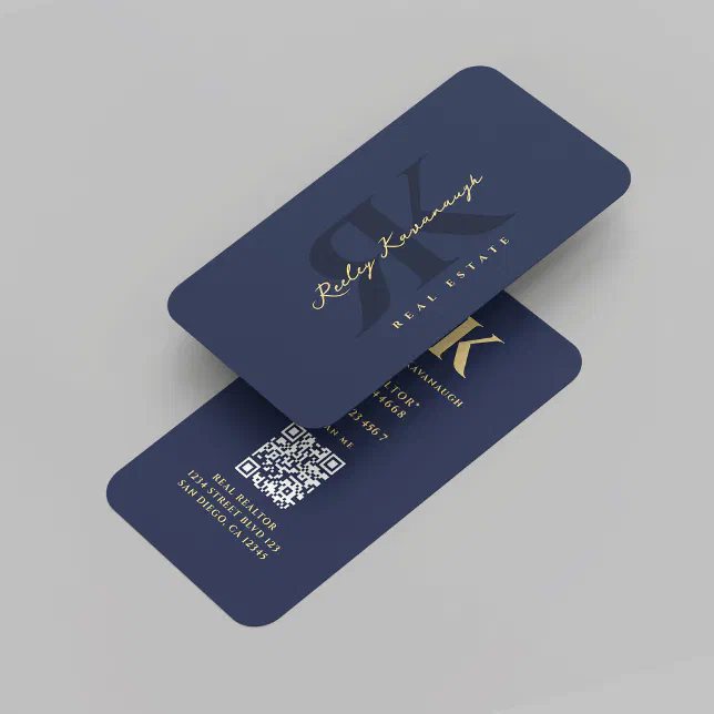 Modern Realtor Real Estate Monogram R K Dark Blue Business Card | Zazzle