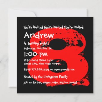 Modern RED 8th Birthday Party 8 Year Old V11 Invitation | Zazzle
