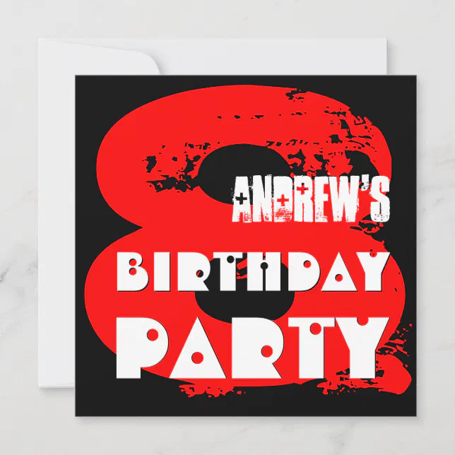 Modern RED 8th Birthday Party 8 Year Old V11 Invitation | Zazzle