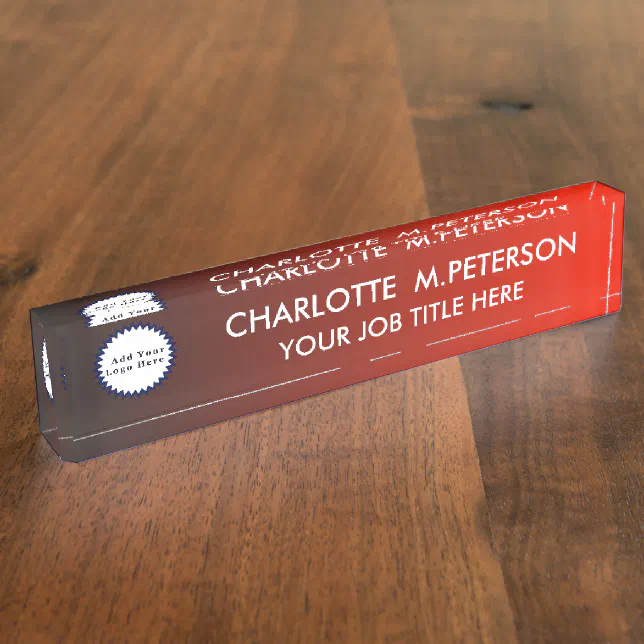 Modern Red and Black Gradient Custom Logo Desk Name Plate | Zazzle