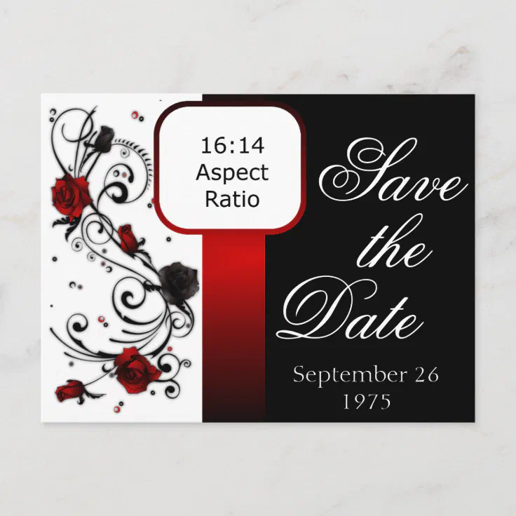 Modern Red and Black Rose Save the Date Postcard | Zazzle