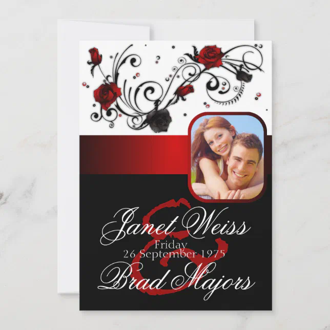 Modern Red and Black Rose Wedding Invitation | Zazzle