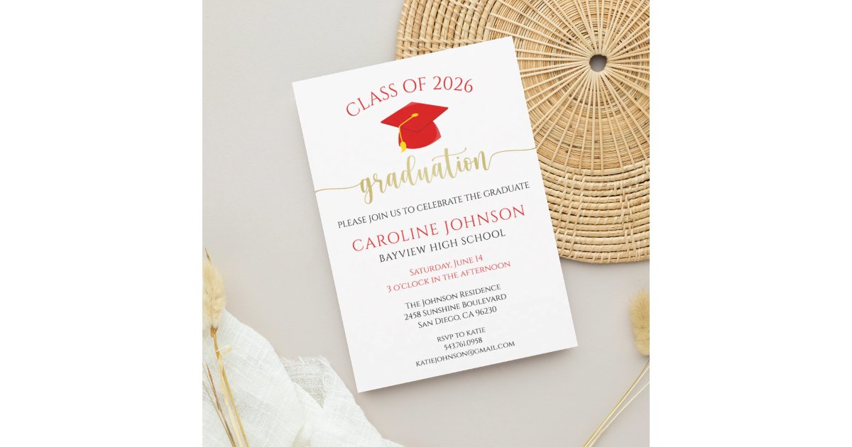 Modern Red and Gold Graduation Party Invitation | Zazzle