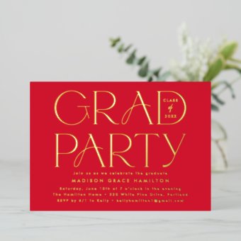 Modern Red and Gold Typography Graduation Party Foil Invitation | Zazzle