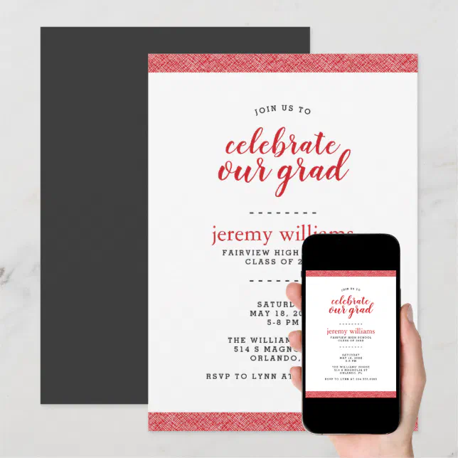 Modern Red and Gray Graduation Party Invitation | Zazzle