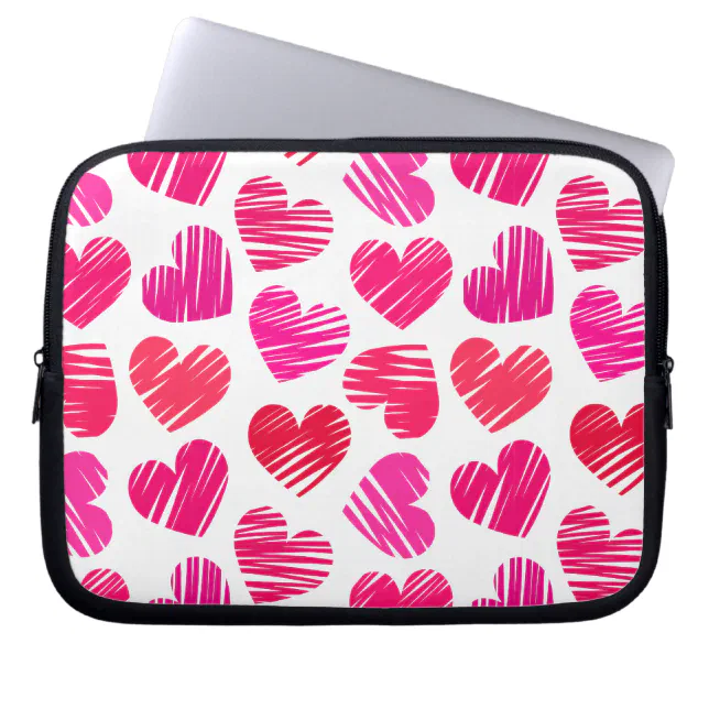 Modern Red and Pink Doodled Hearts Valentine Laptop Sleeve | Zazzle