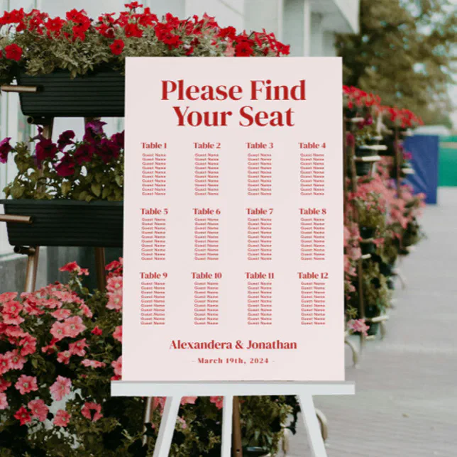 Modern Red and Pink Wedding Seating Chart Foam Board | Zazzle