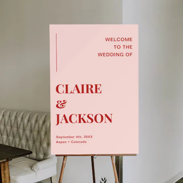 Modern Red and Pink Wedding Welcome Foam Board | Zazzle