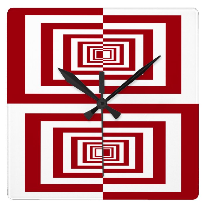 Modern Red and White Geometric Square Wall Clock | Zazzle.com