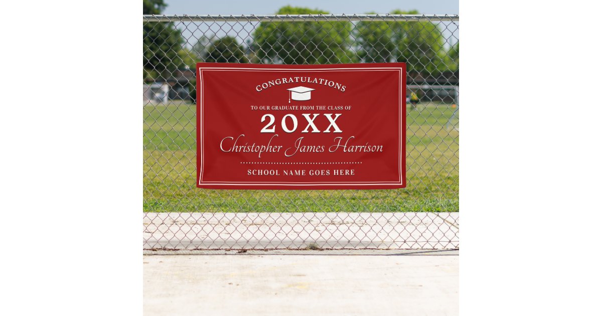 Modern Red and White Graduation Banner | Zazzle