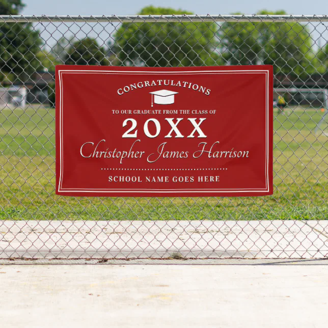 Modern Red and White Graduation Banner | Zazzle