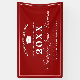 Modern Red and White Graduation Banner | Zazzle
