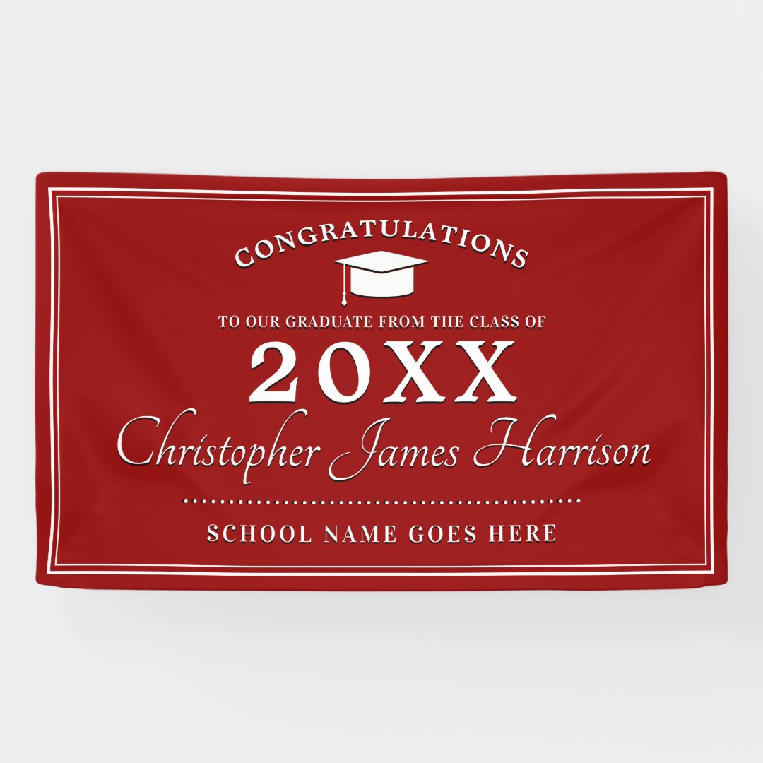 Modern Red and White Graduation Banner | Zazzle