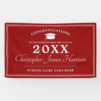 Modern Red and White Graduation Banner | Zazzle