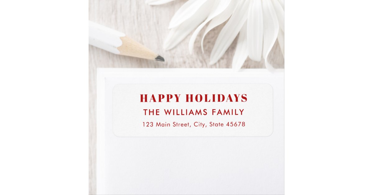 Modern Red and White Happy Holidays Return Address Label | Zazzle