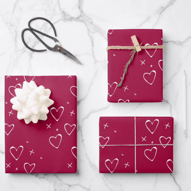 Modern Red and White Hearts Valentine's Day Kisses Wrapping Paper ...