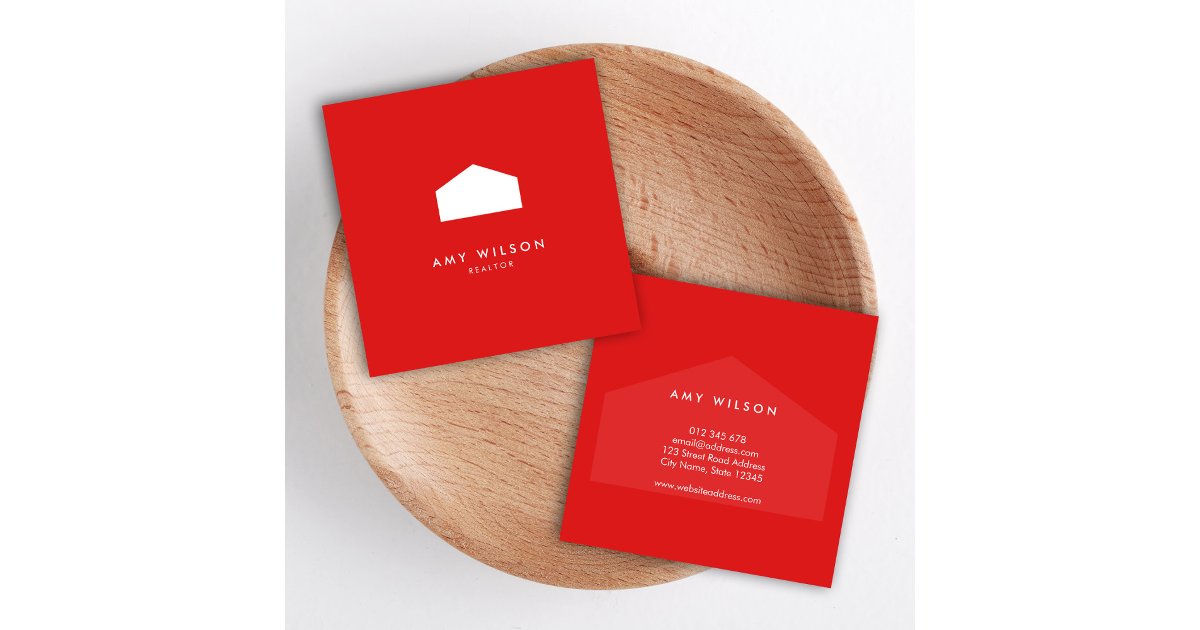 Modern Red and White House Realtor Square Business Card | Zazzle