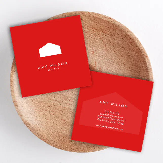Modern Red and White House Realtor Square Business Card | Zazzle